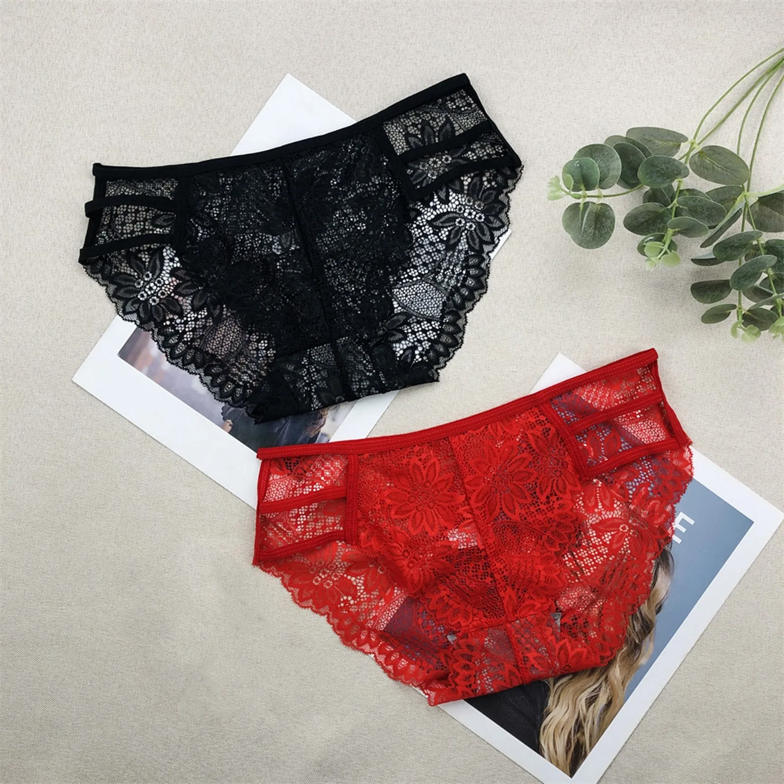 Sexy Women's Panties Seamless Lingerie Transparent Lace Bikini Briefs ...