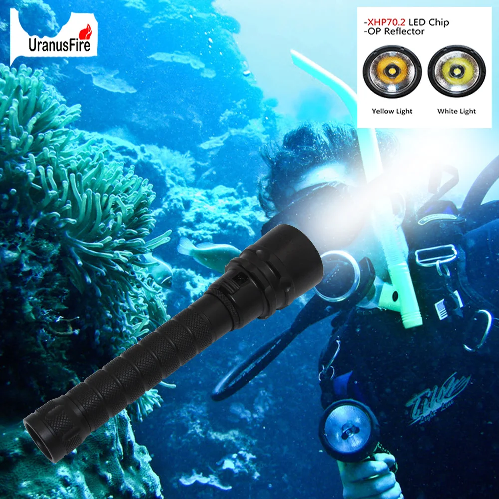XHP70 LED Yellow/White Light 4000 Lumens Diving Flashlight 18650 Torch ...