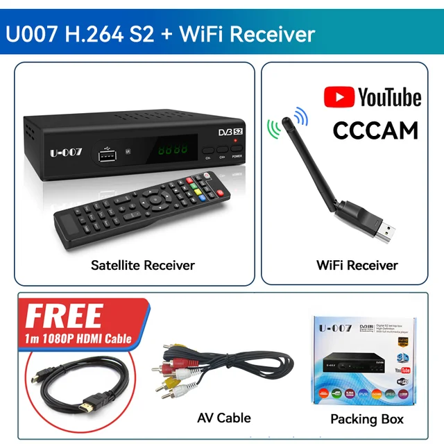 DVB S2 Digital Satellite Receiver DVB-S/S2 FTA Dish Sat Decodificador HDMI RCA 2xUSB 2.0 Media ...