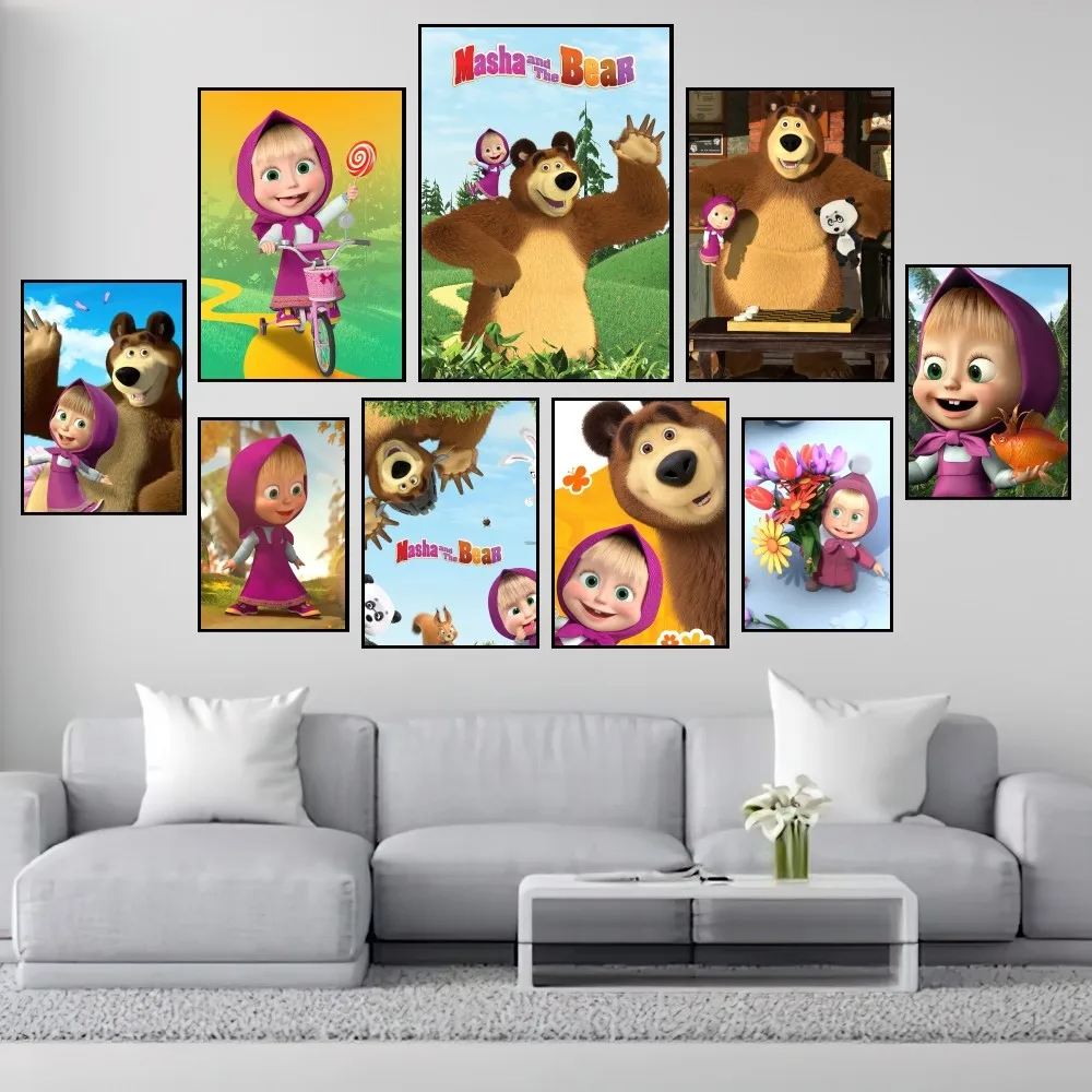 Cartoon-M-Masha-And-The-B-Bear-Cute-Poster-Prints-Wall-Painting-Bedroom ...