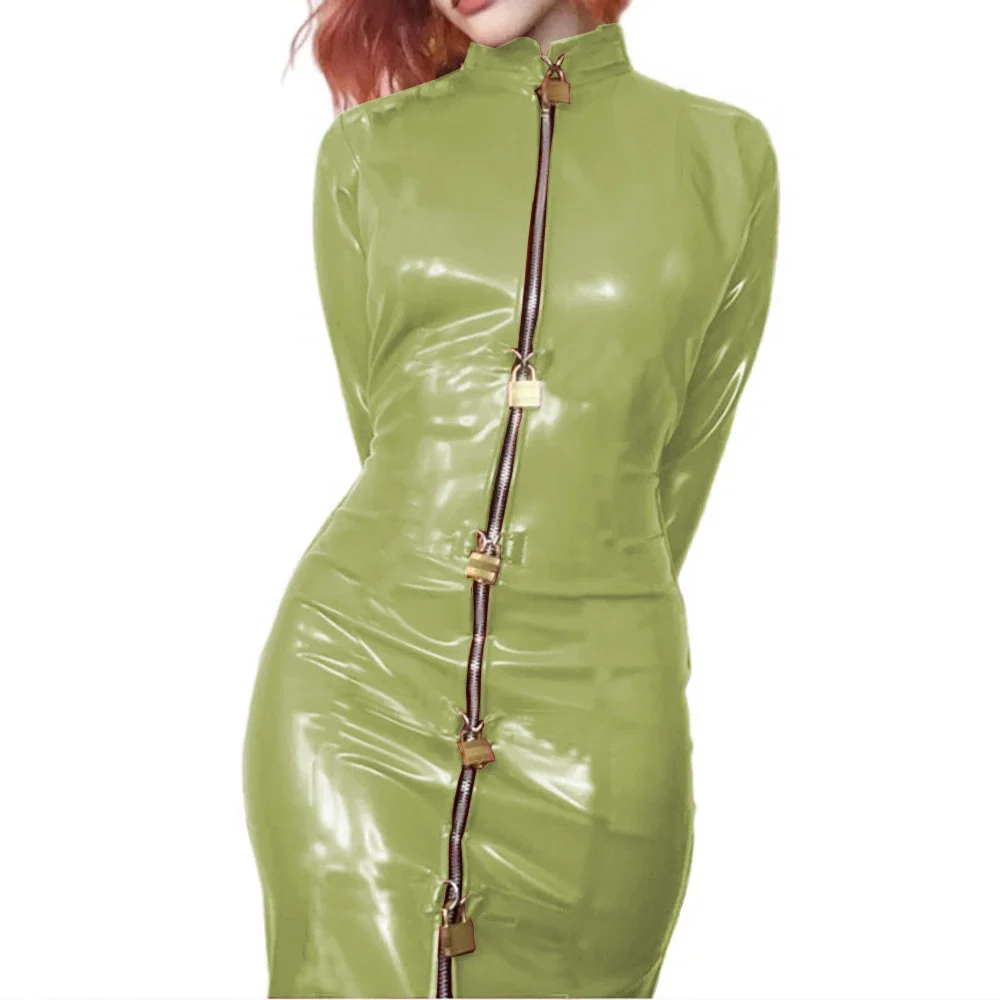 Lockable-Sexy-Sissy-Cosplay-Wetlook-PVC-Long-Sleeve-Bodycon-Madi-Dress ...