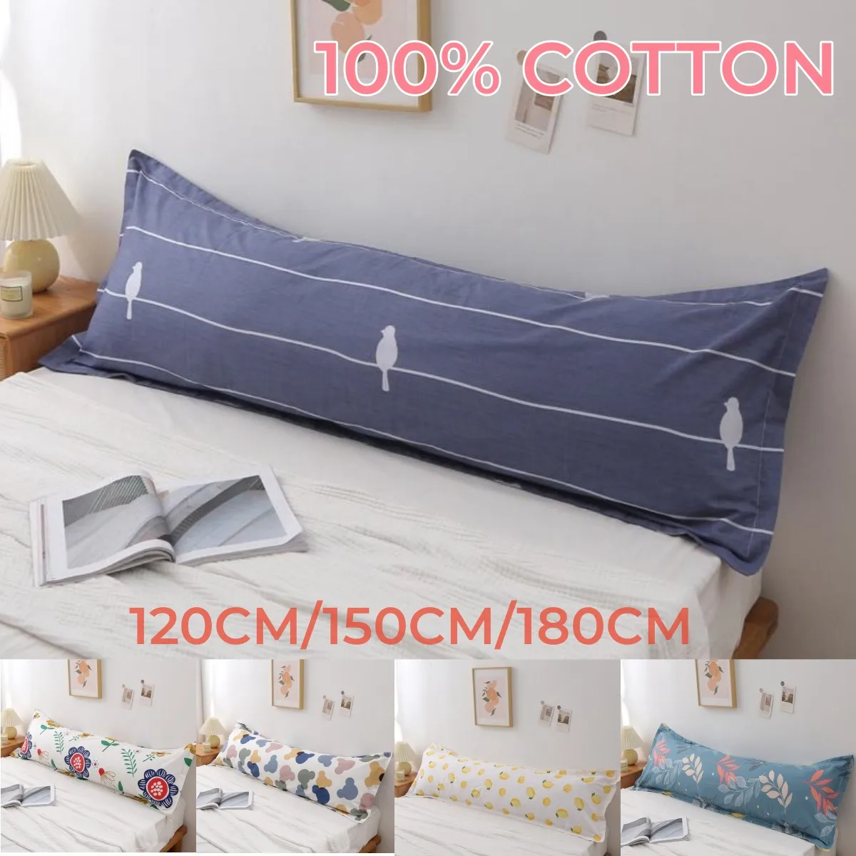 120/150/180cm Long Pillowcase, Ins Fashion Design,100% Cotton,Long ...