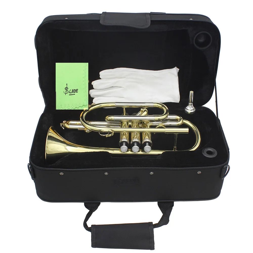 Professional-Bb-Cornet-B-Flat-Gold-Plated-Brass-Cornet-Instrument-with ...