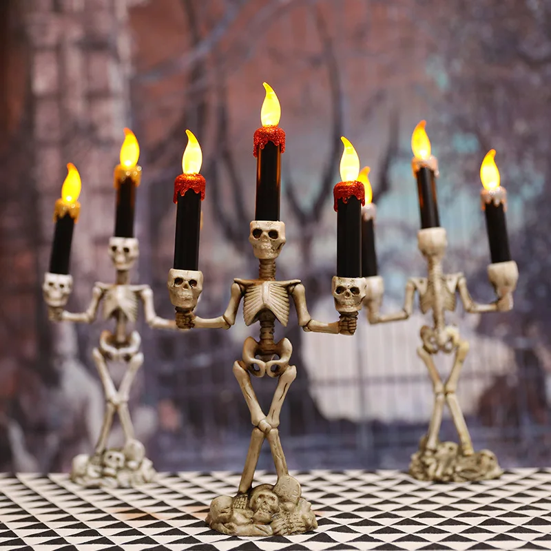 Halloween-Skull-Candlestick-Flameless-Skeleton-Candles-Holder-Stand ...