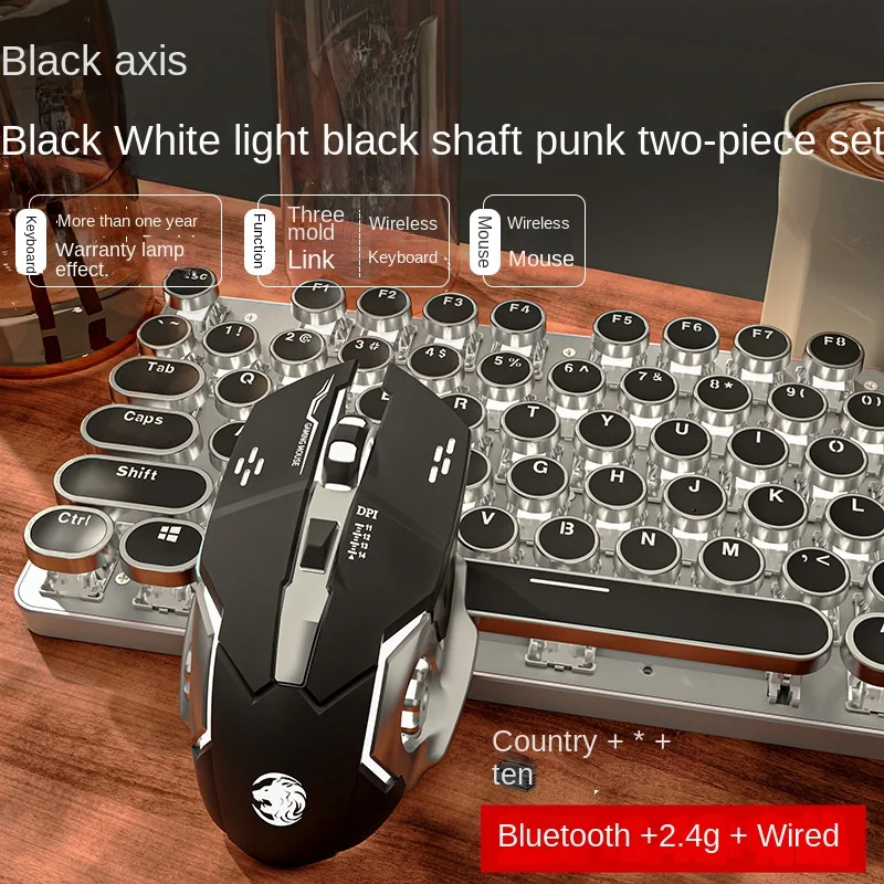 104-Keys-Round-Fashion-Steampunk-Mechanical-Keyboard-Bluetooth-Wireless ...
