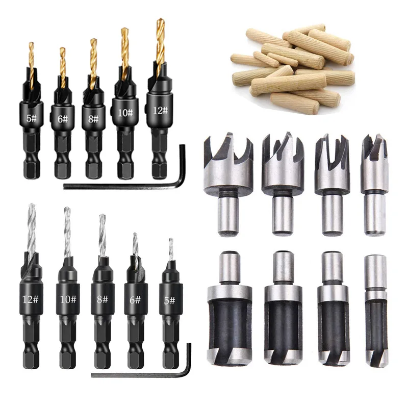 Wood Plug Cutter Drill Cutting Tool Drill Bit Set Straight And Tapered ...