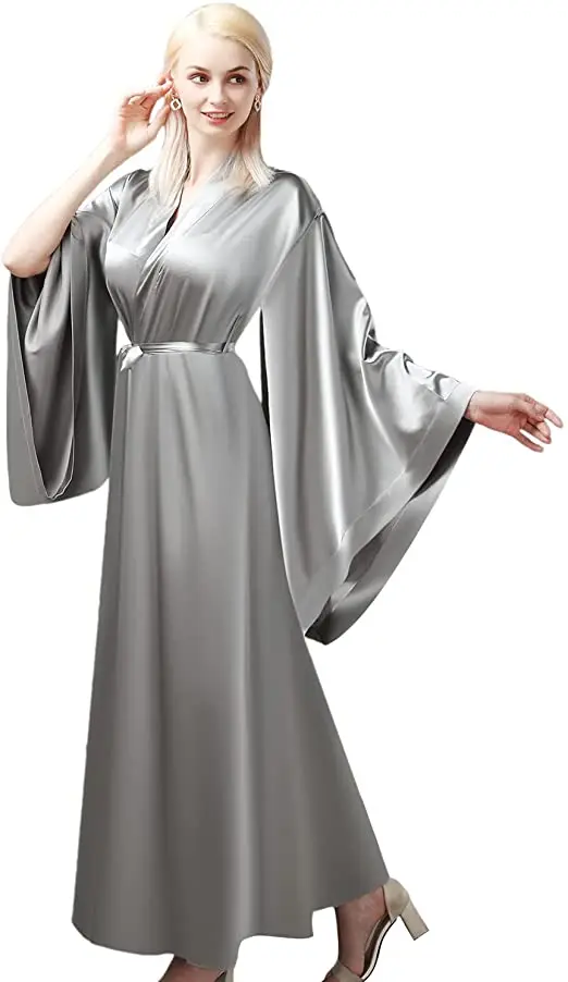 Solid-Color-Sleepwear-Robe-Lace-Up-Peignoirs-For-Women-Pajama-Flare ...