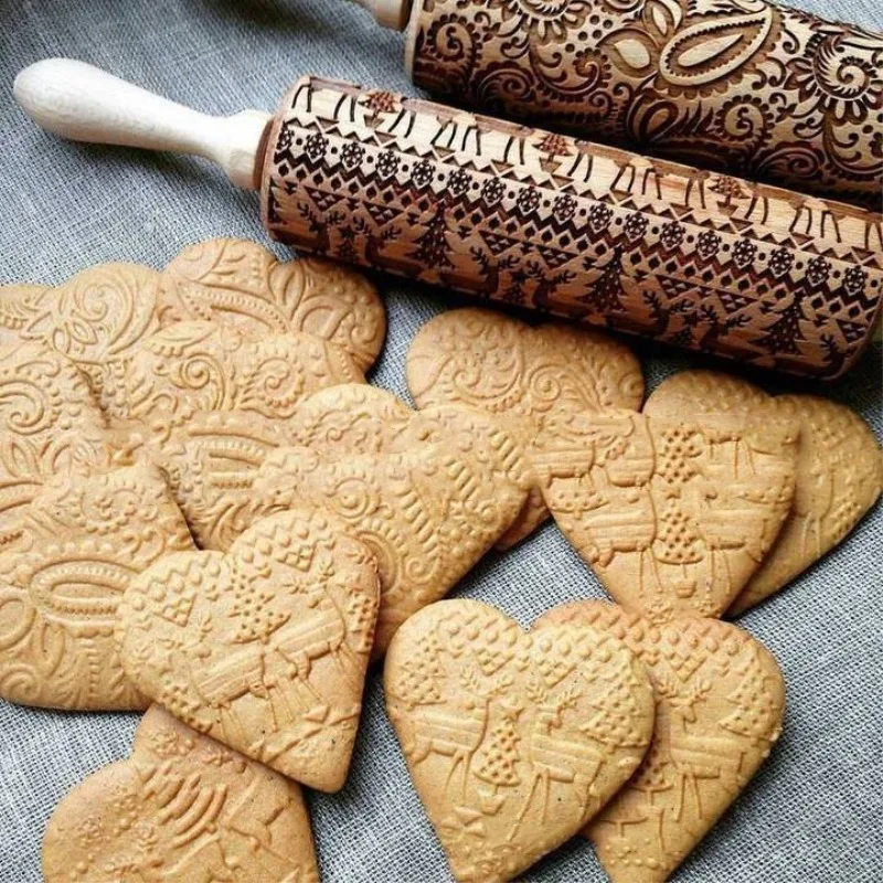 European Style Retro Wooden Rolling Pin Printing Engraving Rolling ...