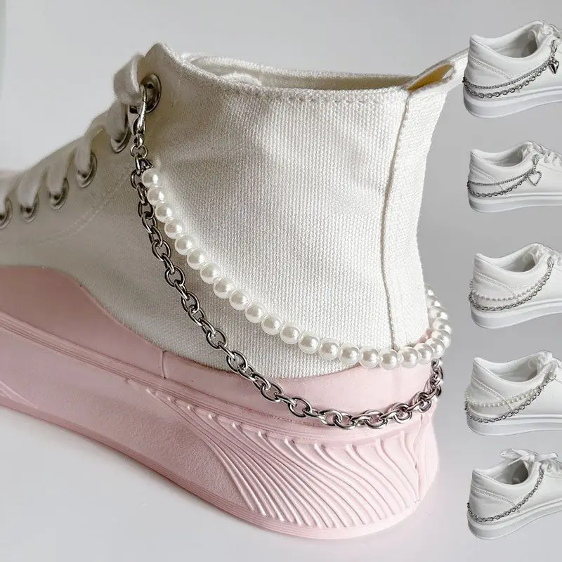 1PC-Double-Layer-Pearl-Metal-Shoes-Chain-Heart-Pendant-Sneaker ...