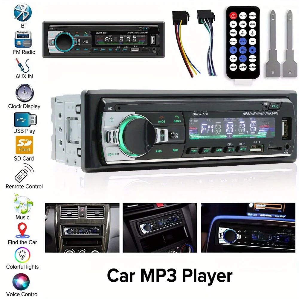 Car Radio Single DIN Car Stereo Audio with App Control Supports FM MP3 ...