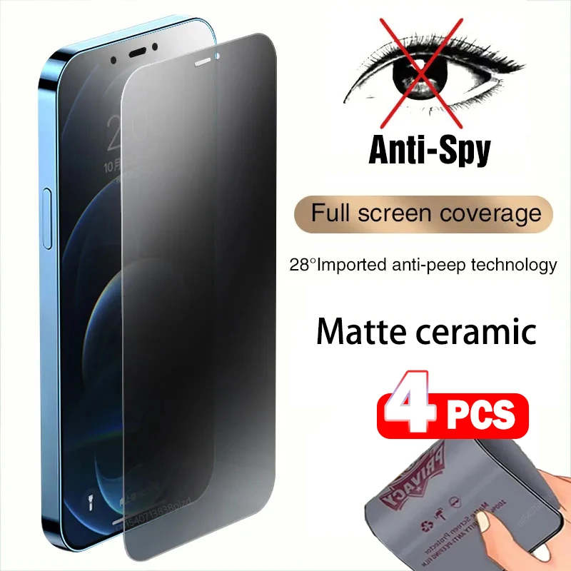 4PCS Matte Ceramic Privacy Film For iPhone 15 14 13 Pro Max Anti-Spy ...