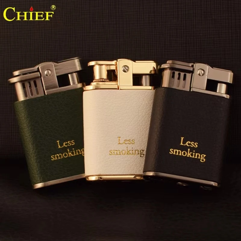 CHIEF-Pure-Hand-Sewing-Genuine-Leather-Kerosene-Lighter-Windproof-Hood ...