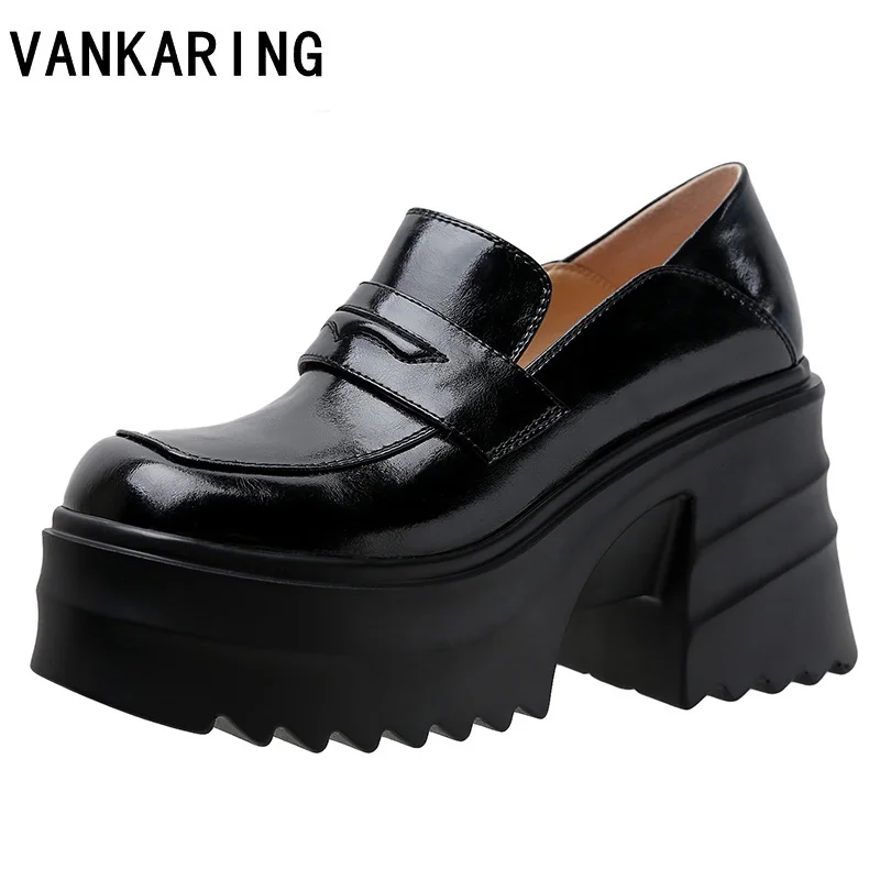 New Platform Pumps Shoes Women High Waterproof Heels Leather Pumps ...