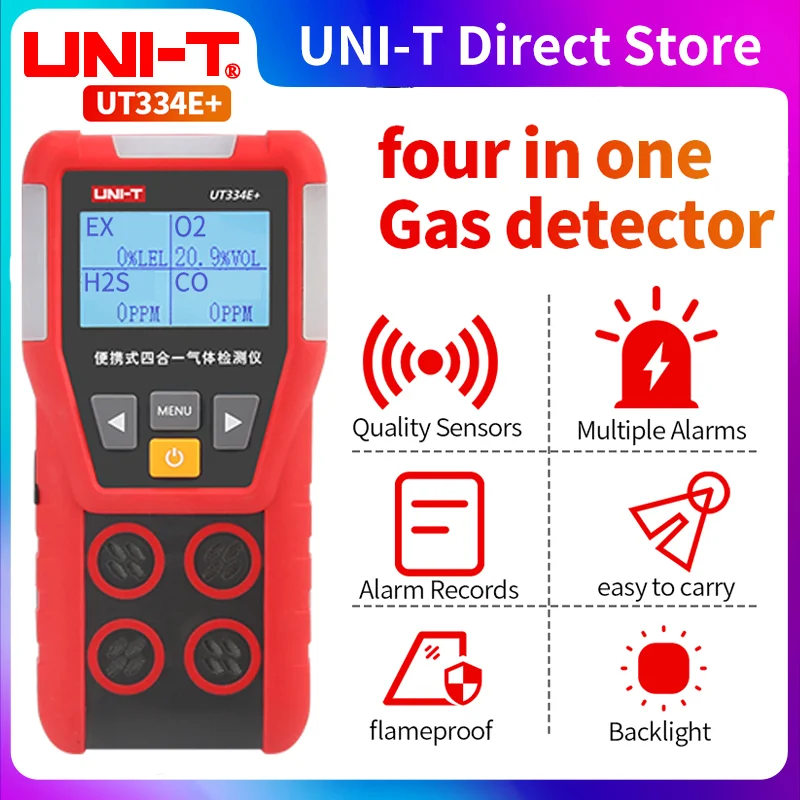 UNI-T UT334E Multi Gas Detector O2 CO H2S Combustible Gases Oxygen ...