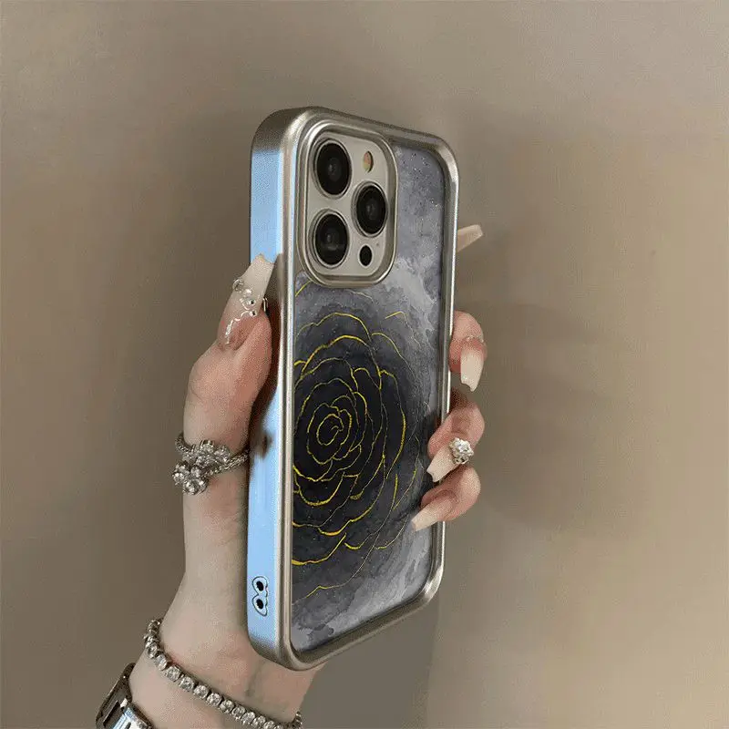 Gradient Black Golden Rose Phone Case For IPhone 16 Promax 11 12 13 14 ...