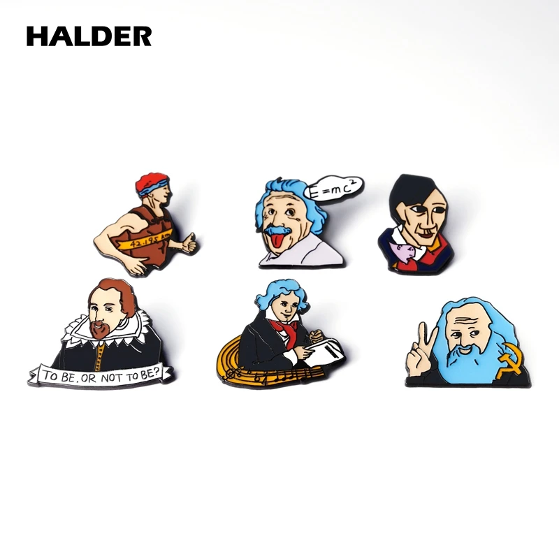 HALDER Cartoon Famous Character Pin Einstein Beethoven Picasso Shakespeare Marx Brooch Exquisite ...
