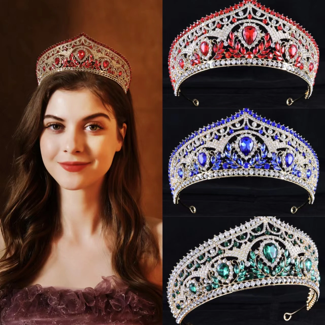 Bridal-Tiara-Rhinestone-Wedding-Crown-Jewelry-Hair-Accessories-Holiday ...