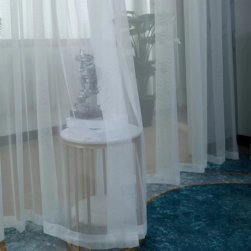 Asazal White Tulle Sheer Bay Window Gauze Curtains For Living Room ...