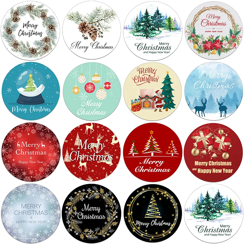 Christmas-Tree-Wreath-Merry-Christmas-Round-Stickers-Gift-Sealing ...