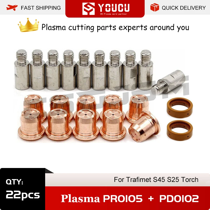 YOUCU-22pcs-Plasma-Electrode-PR0105-Nozzle-50A-PD0102-10-Tips-1-0mm ...