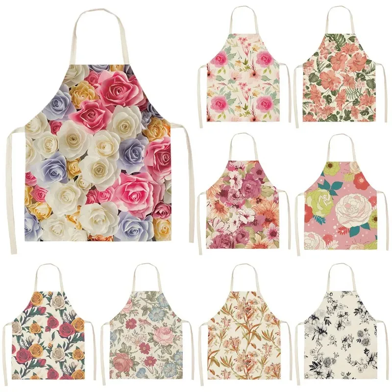 Flower-Pattern-Cleaning-Colorful-Apron-Home-Cooking-Kitchen-Apron-Wear ...