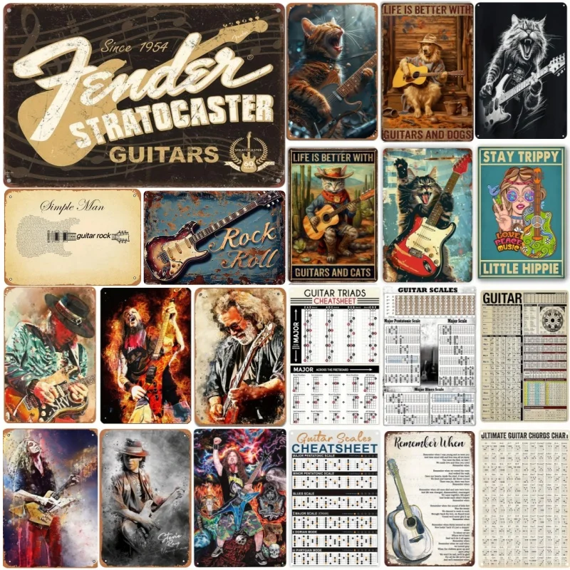 Vintage Metal Tin Sign Guitar Knowledge Metal Tin Signs Posters Plate ...