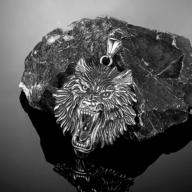 Punk Vikings Wolf Head Necklaces Stainless Steel Vintage Norse Odin's ...