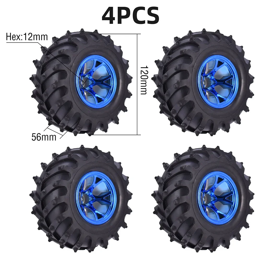 4PCS 12mm Hub 1/10 Tyre Wheel 120mm 125mm 130mm Monster Truck Tires ...