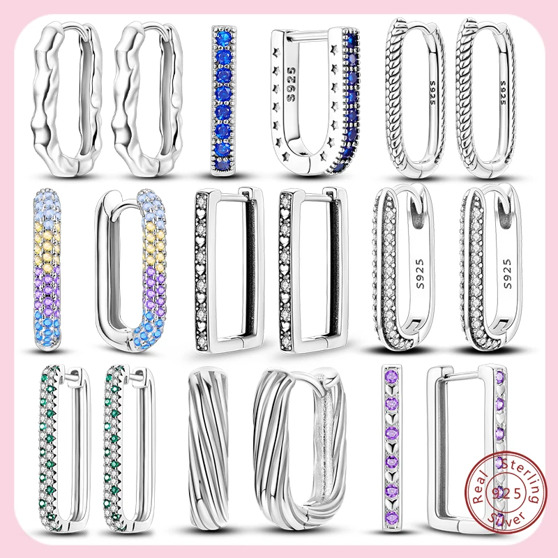 925-Sterling-Silver-U-Shaped-Hoop-Earrings-Hypoallergenic-Geometry-Line ...