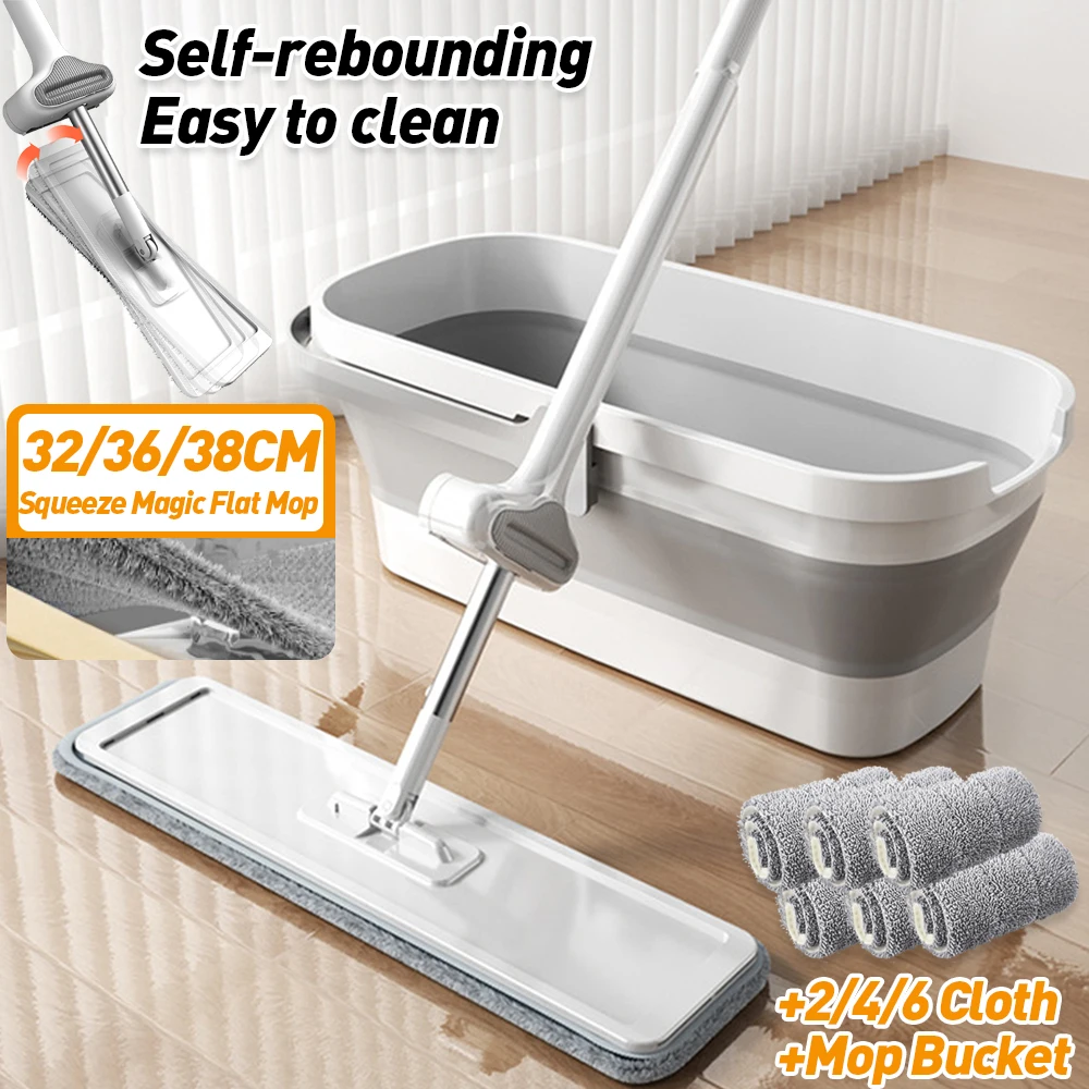Squeeze-Mop-Magic-Flat-Hands-Free-Washing-Lazy-Mops-with-Mop-Bucket-for ...