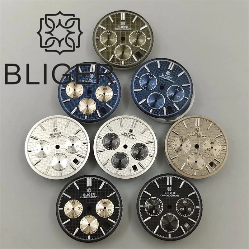 BLIGER-31-5mm-VK63-Quartz-Watch-Dial-Date-Window-Black-Panda-Dark-Blue ...