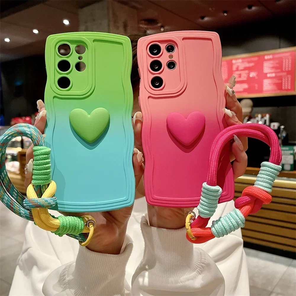 Gradient Wave Pattern Love Wrist Strap Phone Case Cover for Galaxy S20 ...