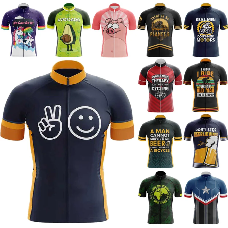 funny cycling jersey man short sleeve summer quick dry bicycle shirt road bike riding mtb ...