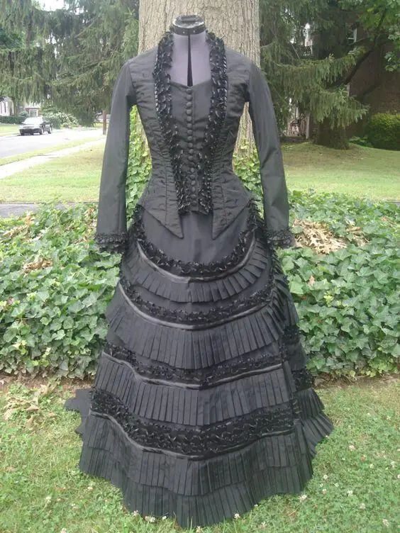 1874s-Victorian-Black-Day-Gown-Gothic-Steampunk-Dress-Women-Mourning ...