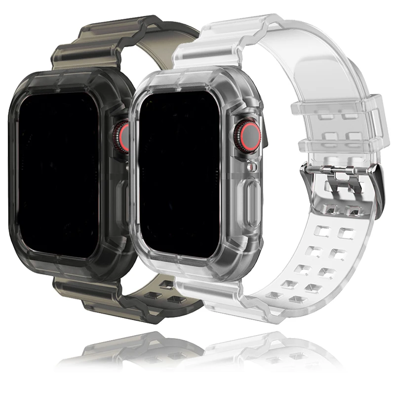 Sport Clear Band + Case for Apple Watch 5 7 SE 8 9 10 Transparent ...