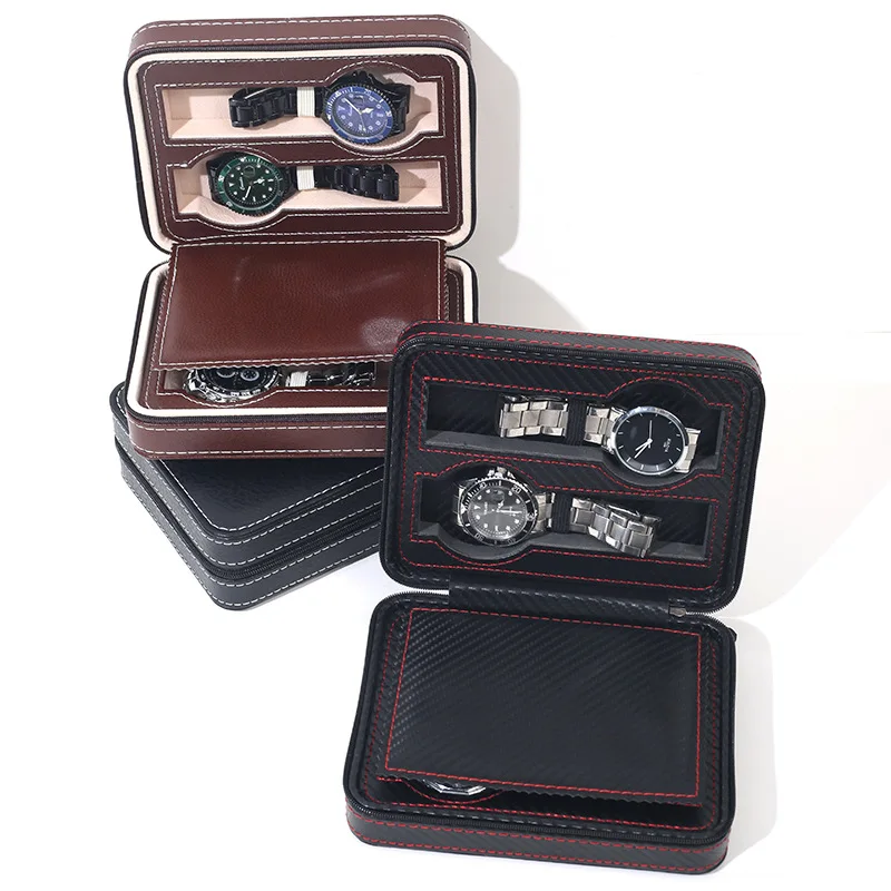 WELLZONE PU Black/Brown Color Portable Embedded Watches Protection Case ...