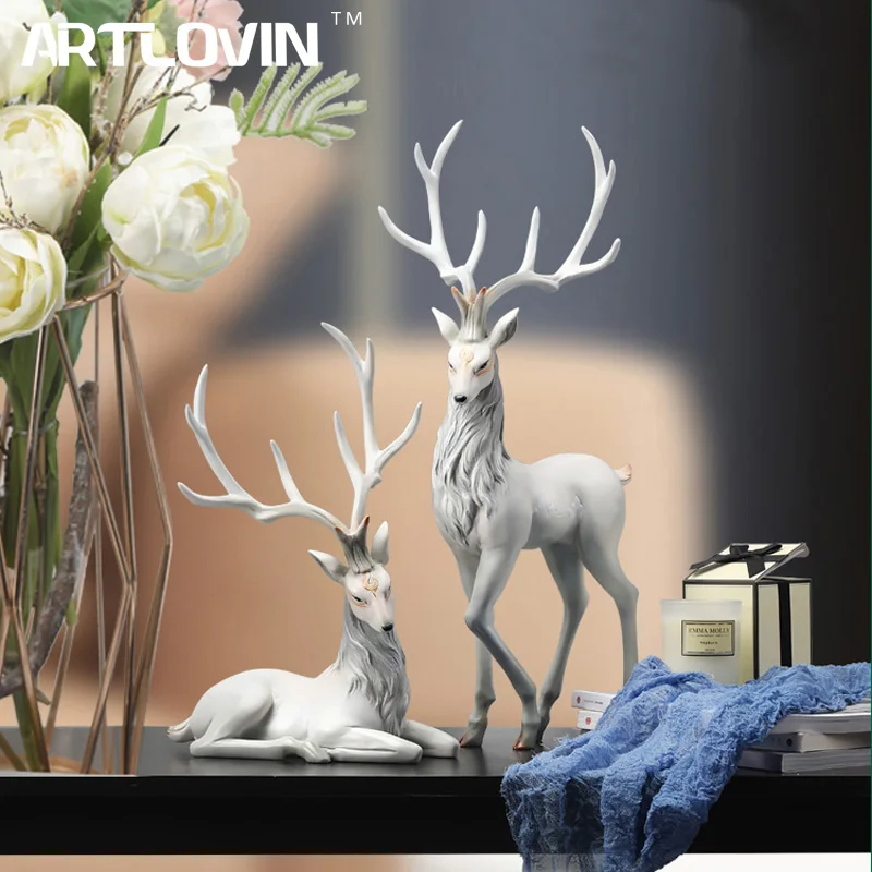 High-End-Deer-Statue-Reindeer-Figurines-Resin-ELK-Sculpture-For-Living ...