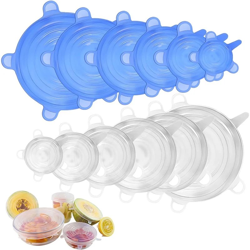 6Pieces Food Grade Silicone Stretch Lids for Food Storage Reusable ...