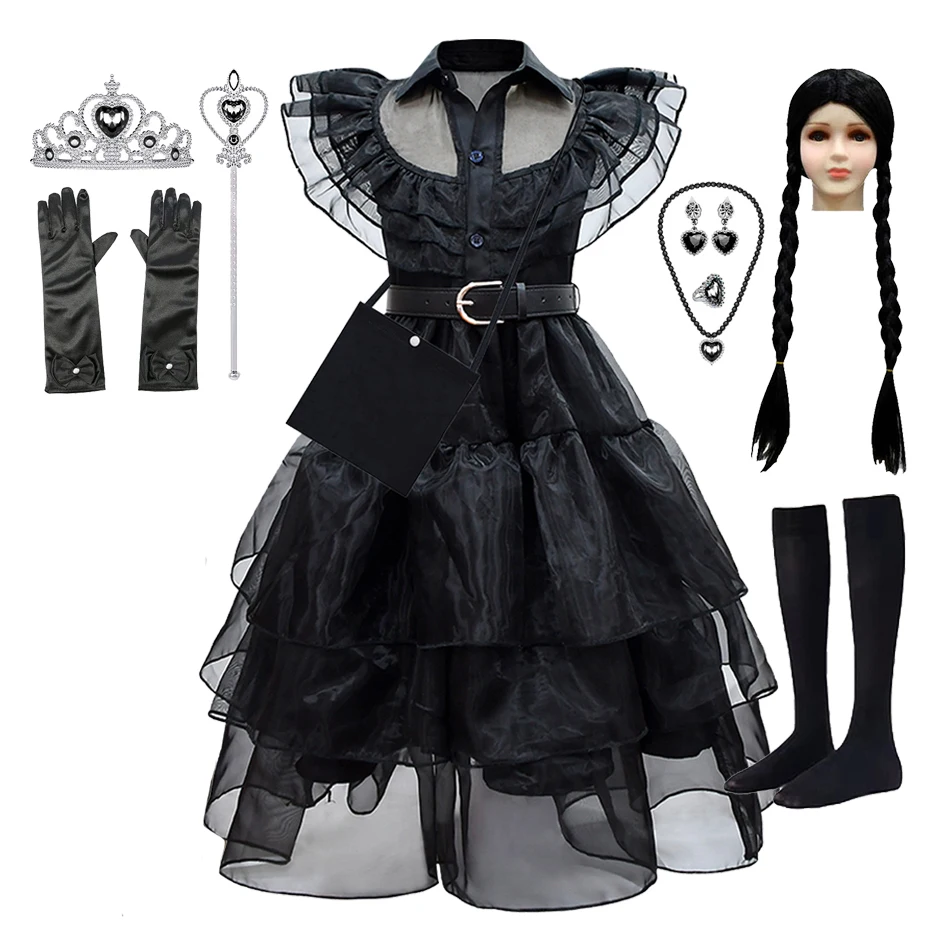New Movie Wednesday Addams Cosplay Dress Kids Girls Costumes Black ...