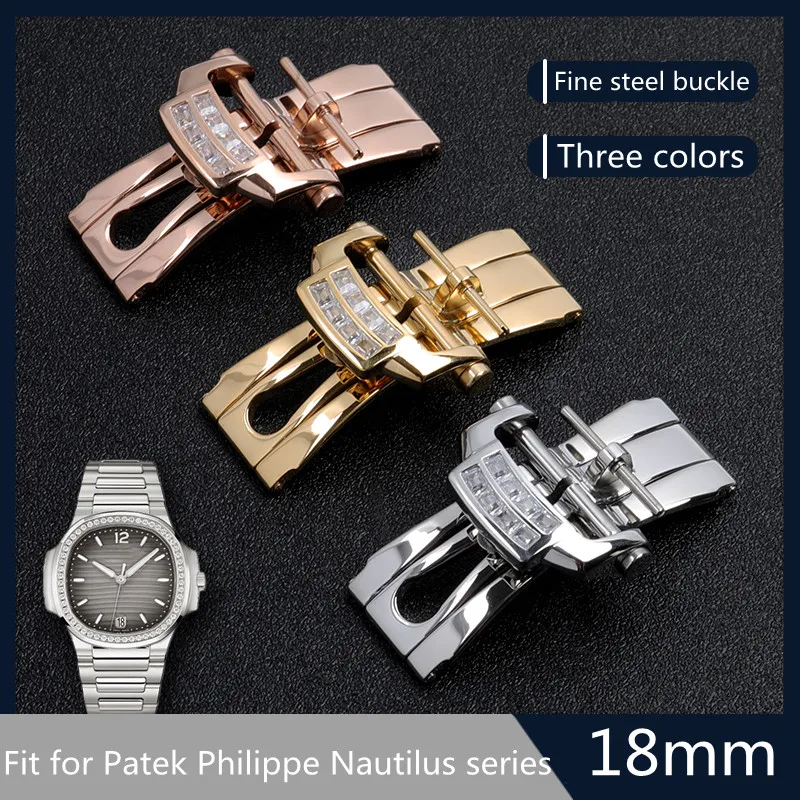시계 액세서리 18mm 품질 스테인레스 스틸 모조 다이아몬드 접이식 버클 Patek Clasp For Philippe For ...