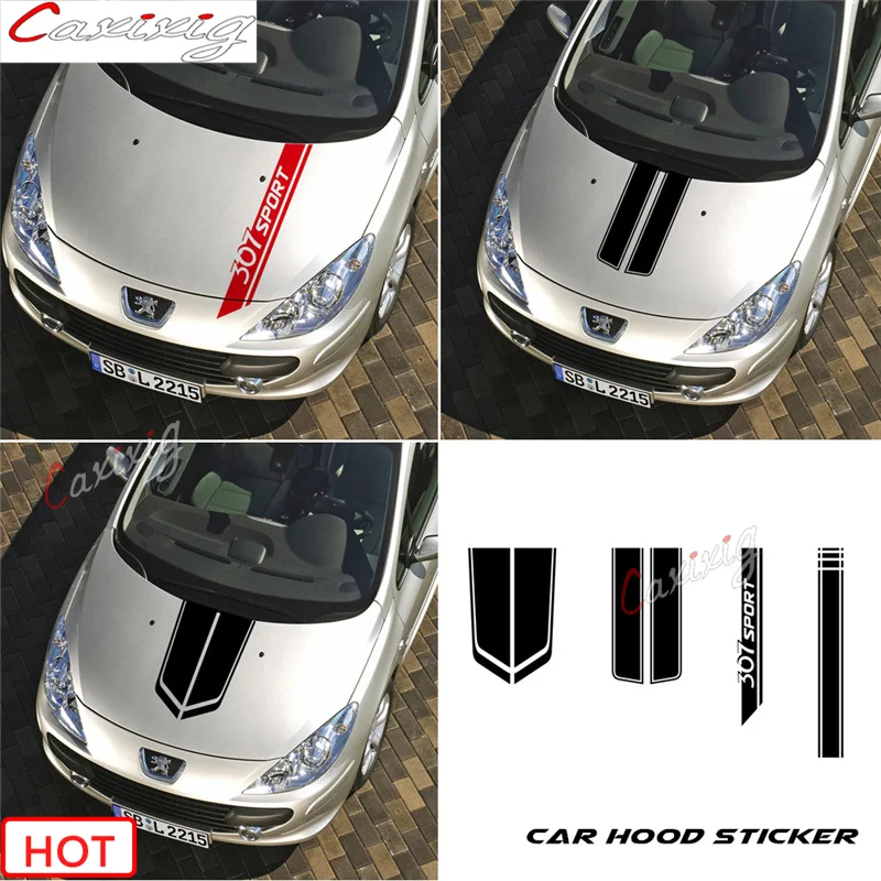 Sport-Stripes-Car-Hood-Bonnet-Sticker-For-PEUGEOT-307-CC-SW-Auto-Engine ...