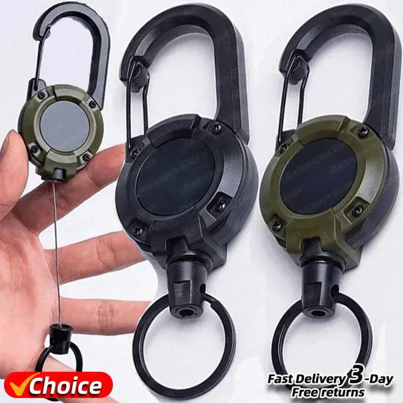 Retractable-Heavy-Duty-Pull-Reel-Carabiner-Key-Chains-Strong-Steel-Wire ...