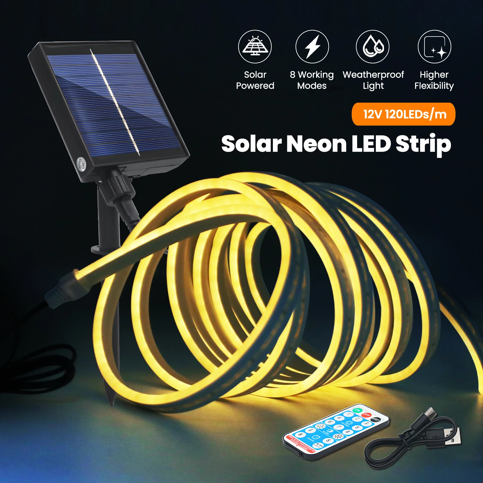 Waterproof-Solar-Neon-LED-Strip-12V-2835-SMD-Flexible-Tape-Light-IP67 ...