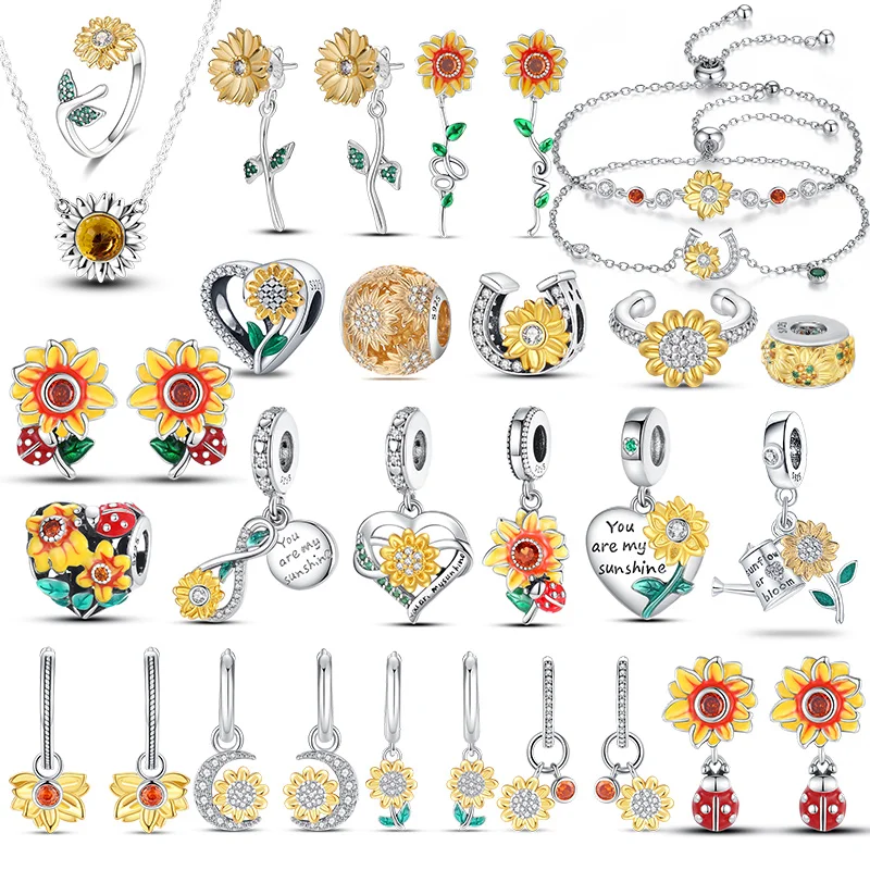 New-Silver-Fashion-Sunflower-Charm-Beads-for-Original-925-Pandora ...