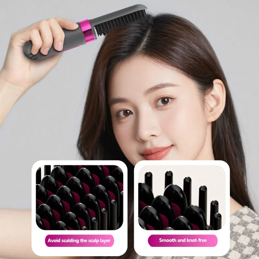 Wireless Hair Styler Portable Rechargeable Curling & Straightening Comb ...
