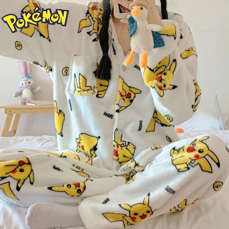 Pijama-de-Pok-mon-Pikachu-para-mujer-ropa-de-dormir-de-lana-de-franela ...