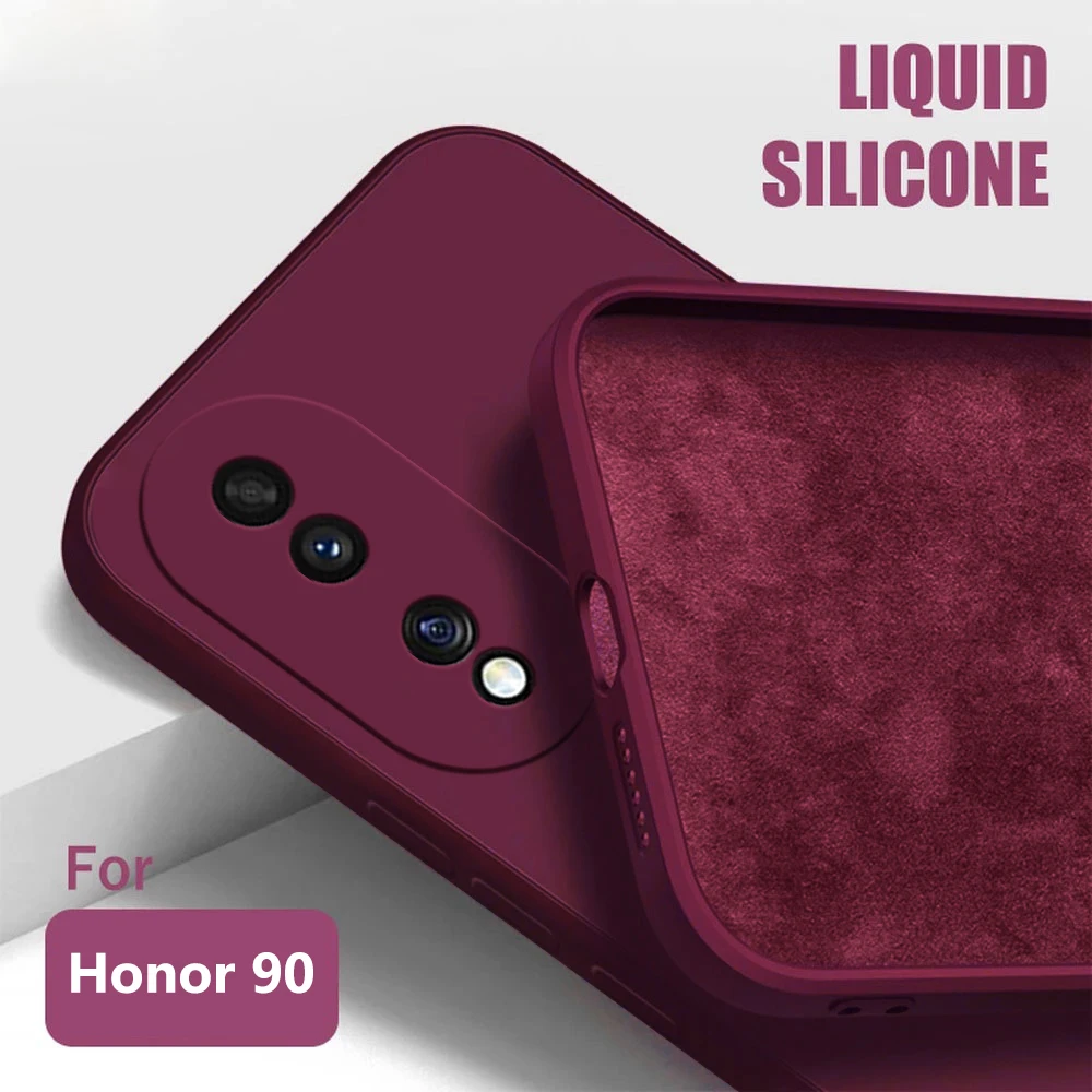 For Honor 90 Honor90 Pro 5G case Luxury Square Liquid Silicone Soft ...