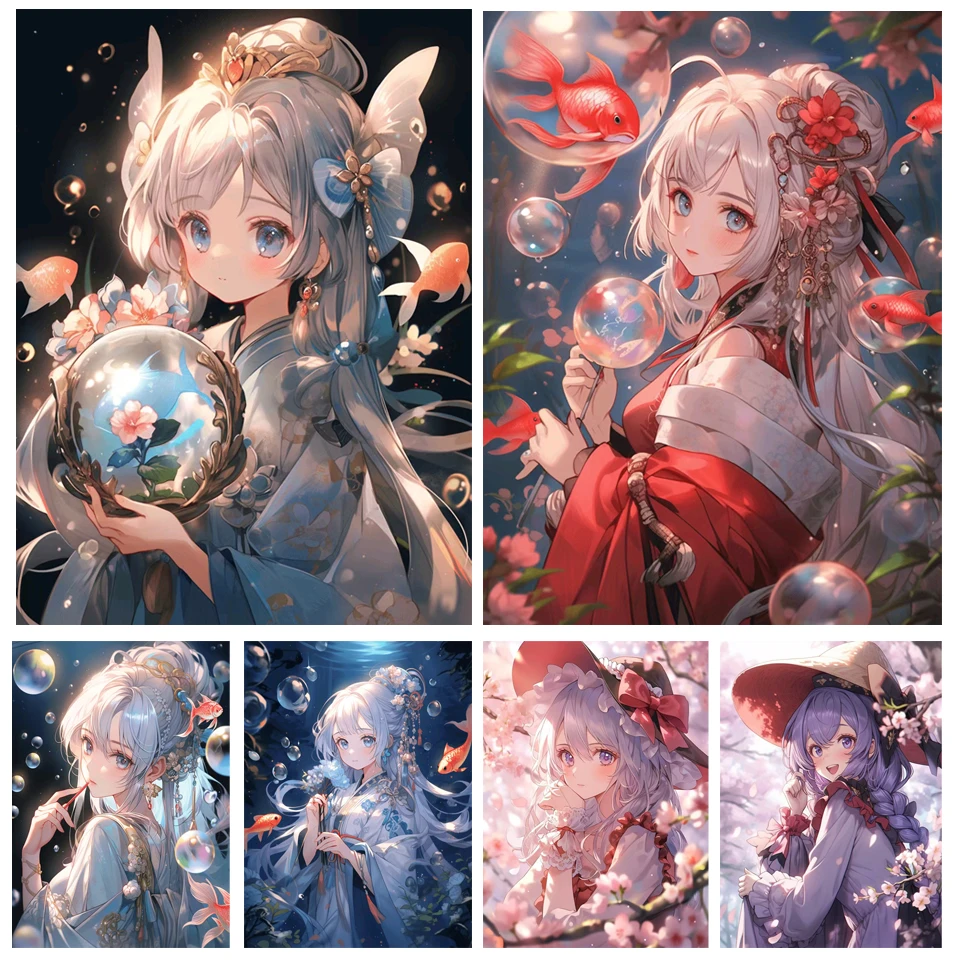 New-Diamond-Painting-Anime-Cartoon-Beautiful-Girls-Rhinestone-Mosaic-5D ...