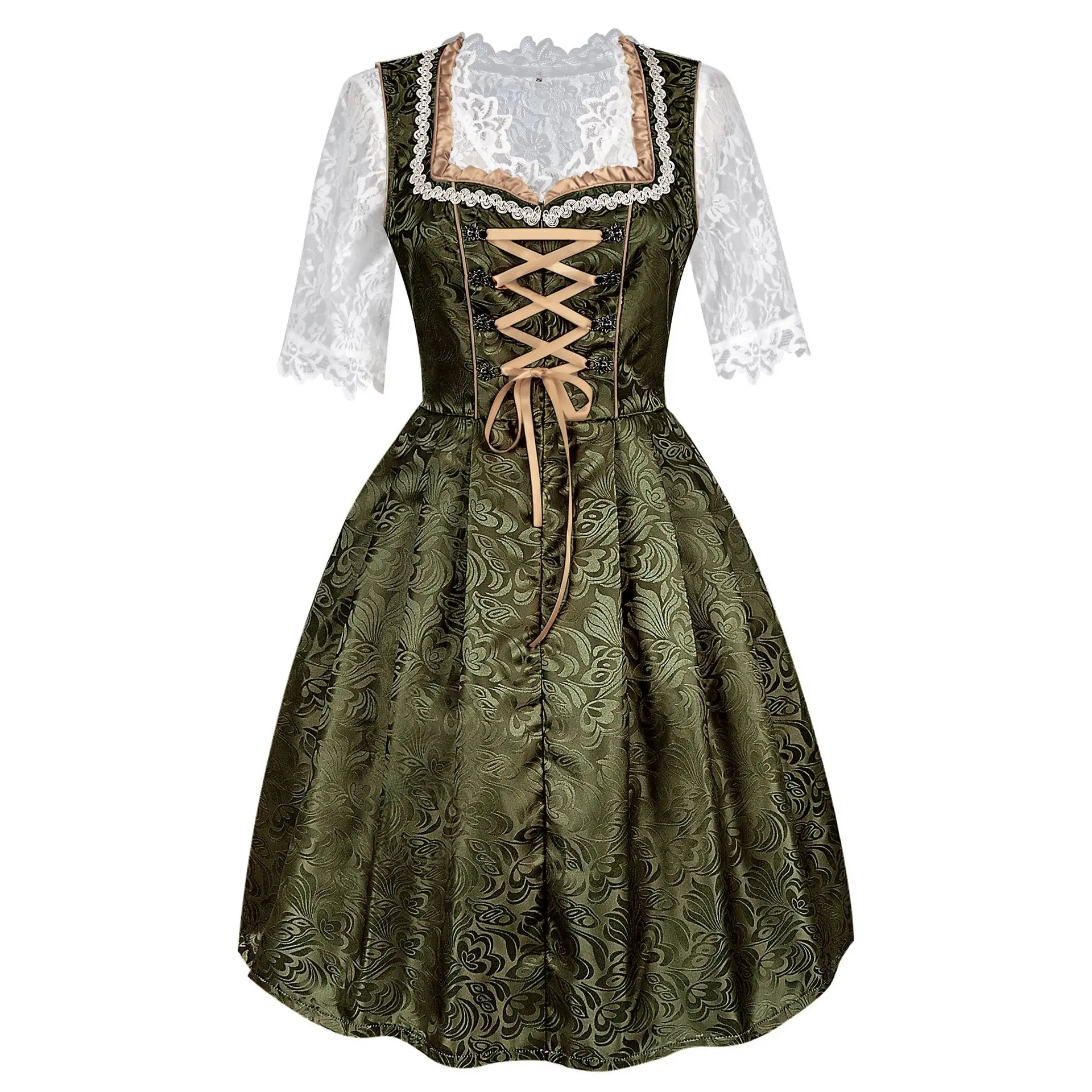 Women's Fancy Princess Sleeve Bavarian Dresses With Lace Apron ...