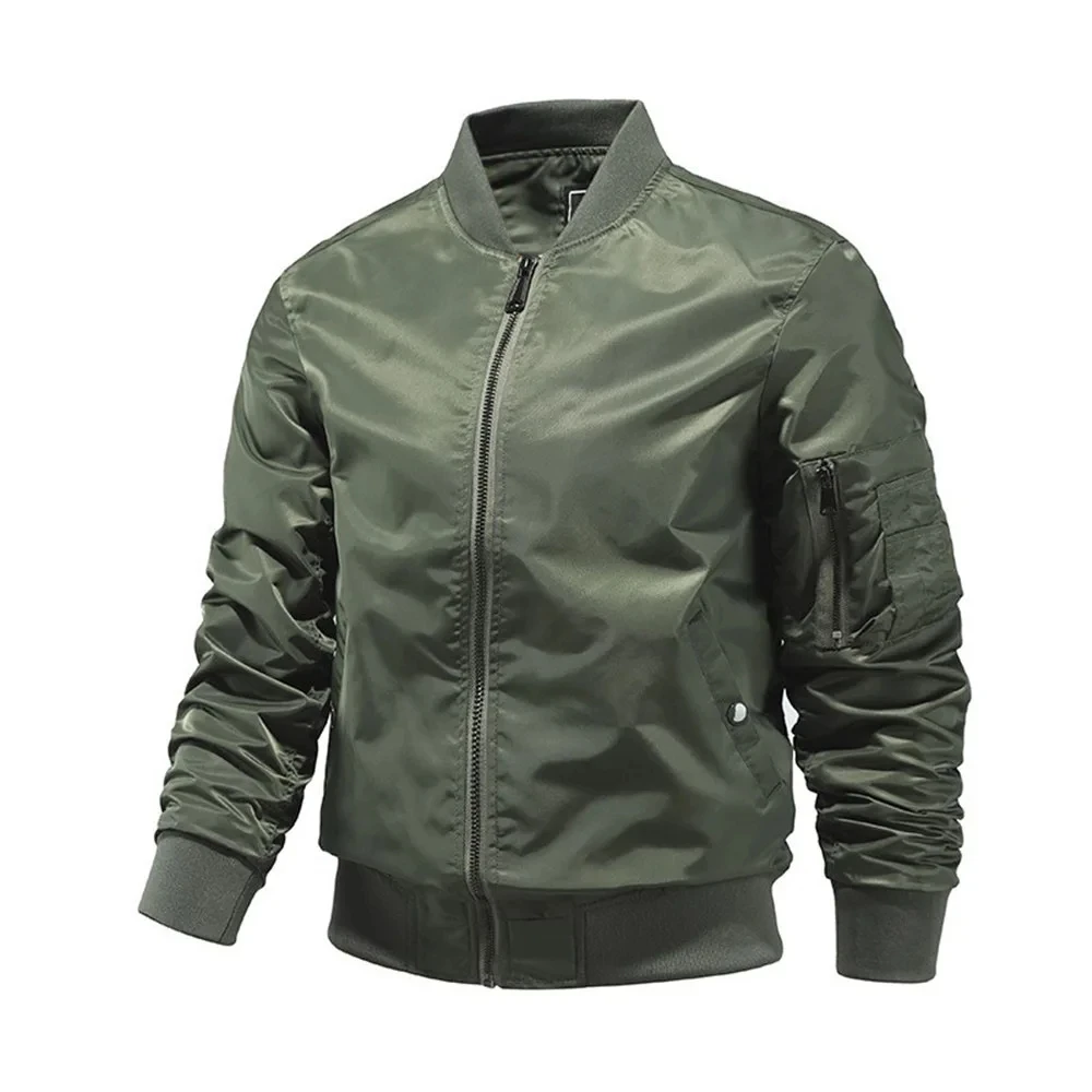 Solid-Color-Bomber-Jacket-Men-Fashion-Aviator-Baseball-Jacket-New-In ...